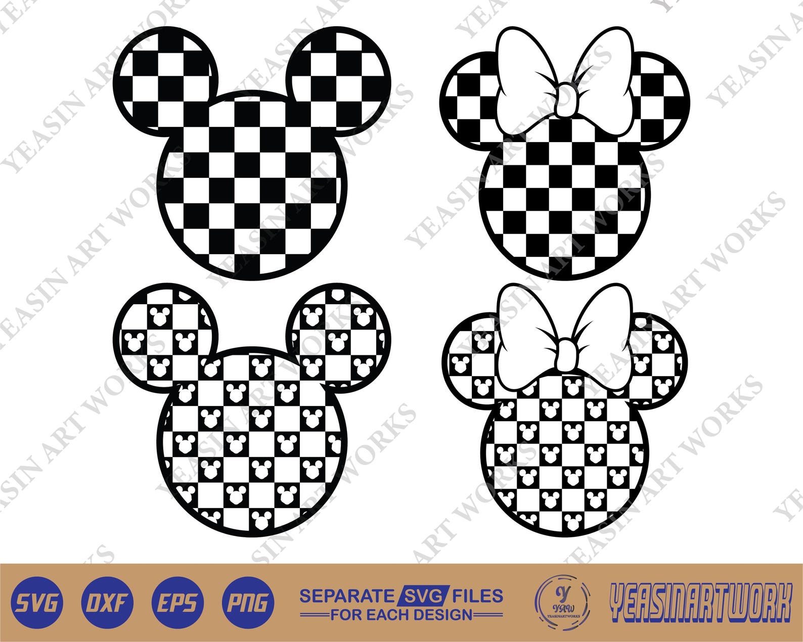 Checkered Mickey SVG, Checkered Mickey Vector, Checkered Minnie ...