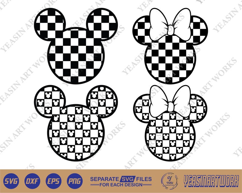 Checkered Mickey SVG, Checkered Mickey Vector, Checkered Minnie ...