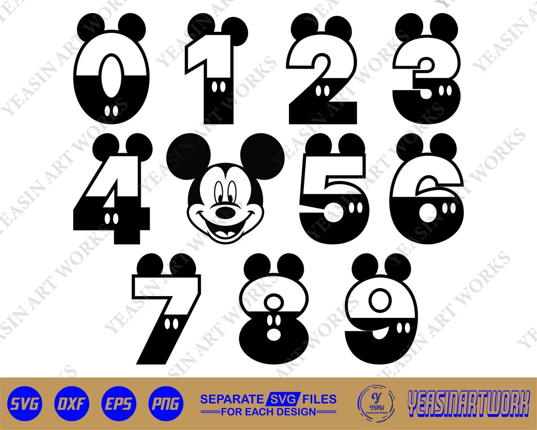 Mickey Mouse Numbers Clipart SVG, Mickey Mouse Numbers Vector ...
