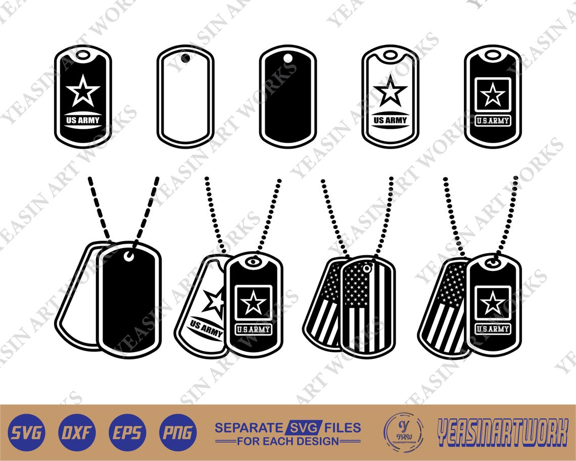 US Army Dog Tags SVG, US Army Dog Tags Vector, Silhouette, Cricut File ...