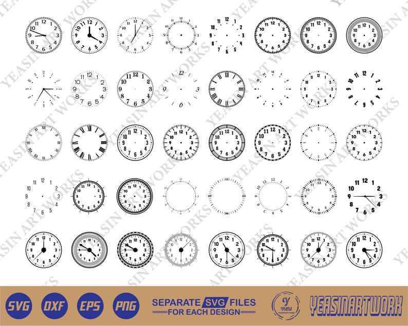 Clock Face SVG Bundle, Clock Dial SVG, Printable Wall Clock Template ...