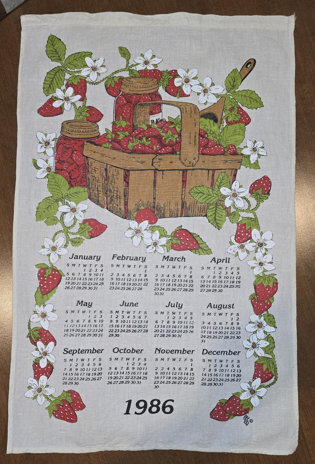 Vintage 1986 Strawberry Themed Tea Towel Calendar - Etsy