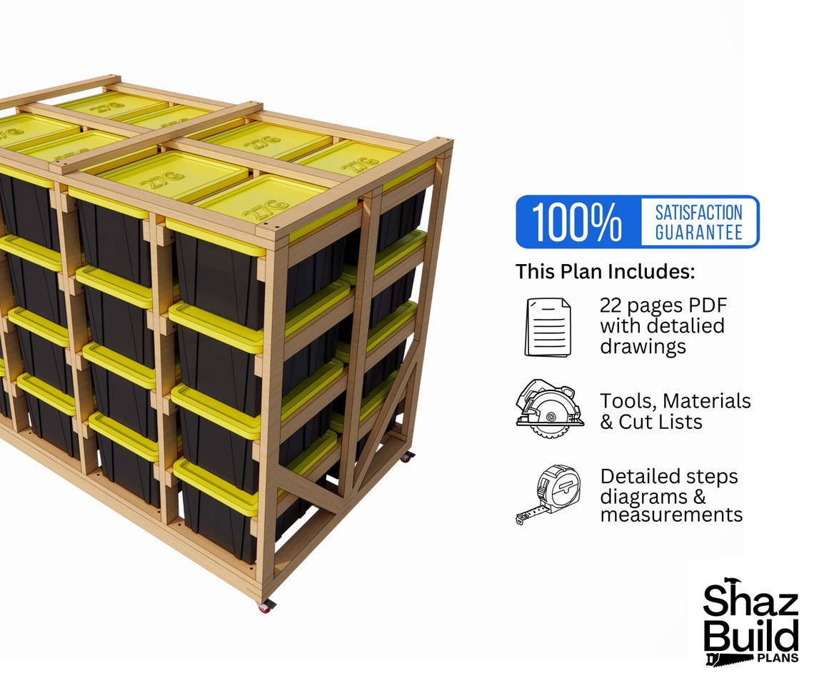 DIY Rolling Tote Storage Rack Plans: Mobile 32-unit System (digital PDF ...