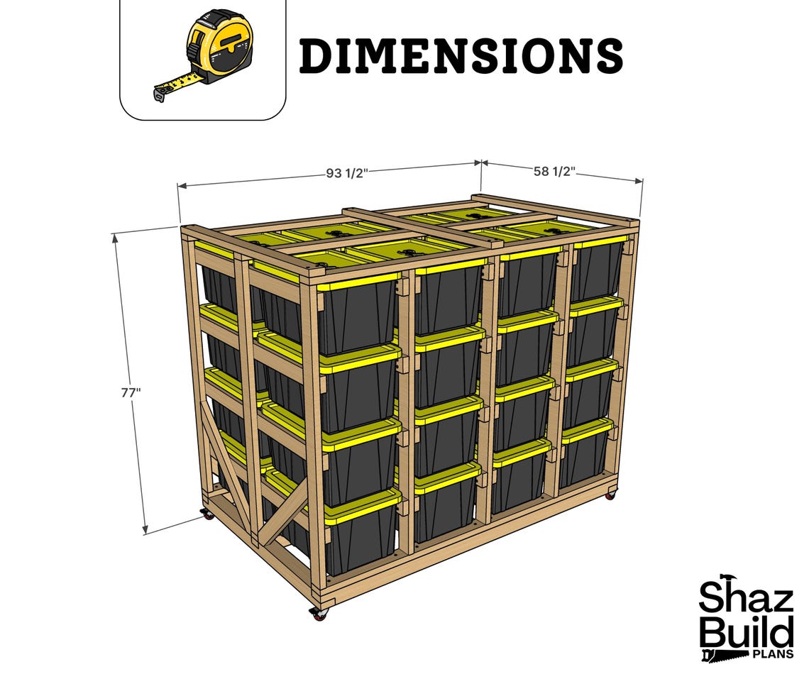DIY Rolling Tote Storage Rack Plans: Mobile 32-unit System (digital PDF ...