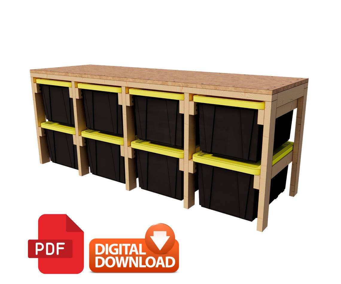 27 Gallon Tote Storage Workbench Build Plan| 8 UNIT DIY Tote Storage ...