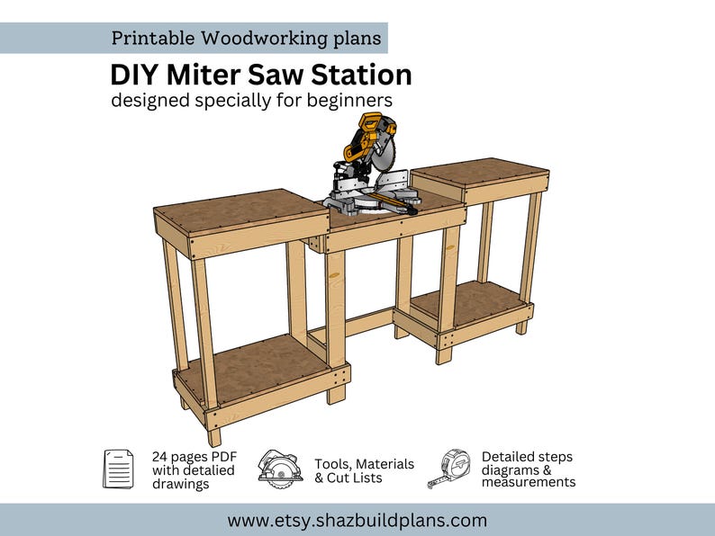 DIY Miter Saw Station Plans, Table Saw Workbench, Workbench Plans ...