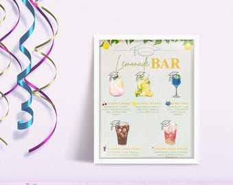 Graduation Party Lemonade Bar Recipe Menu Sign Printable, Grad Party ...