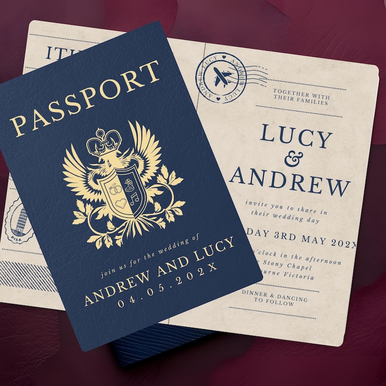Passport Wedding Invitation Template | Editable Canva Boarding Pass ...