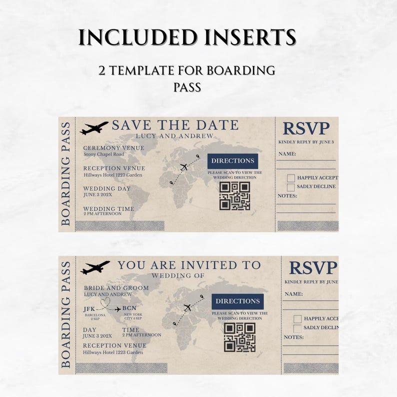 Passport Wedding Invitation Template | Editable Canva Boarding Pass ...