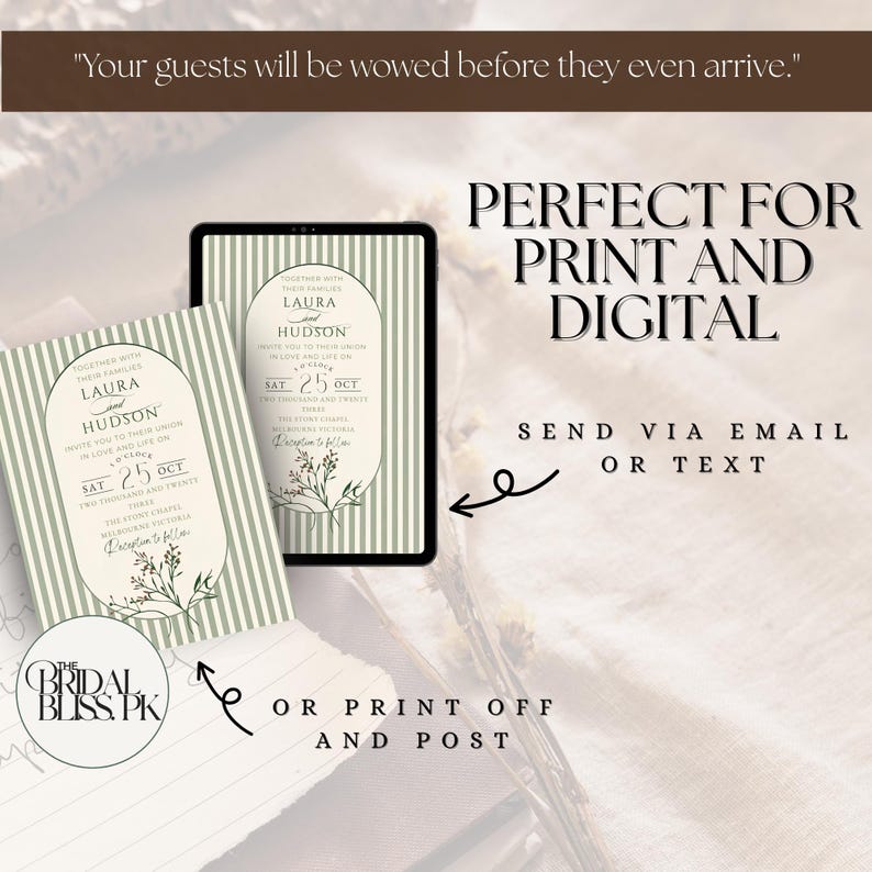 Green Stripe Wedding Invitation Suite, Editable Template (digital ...