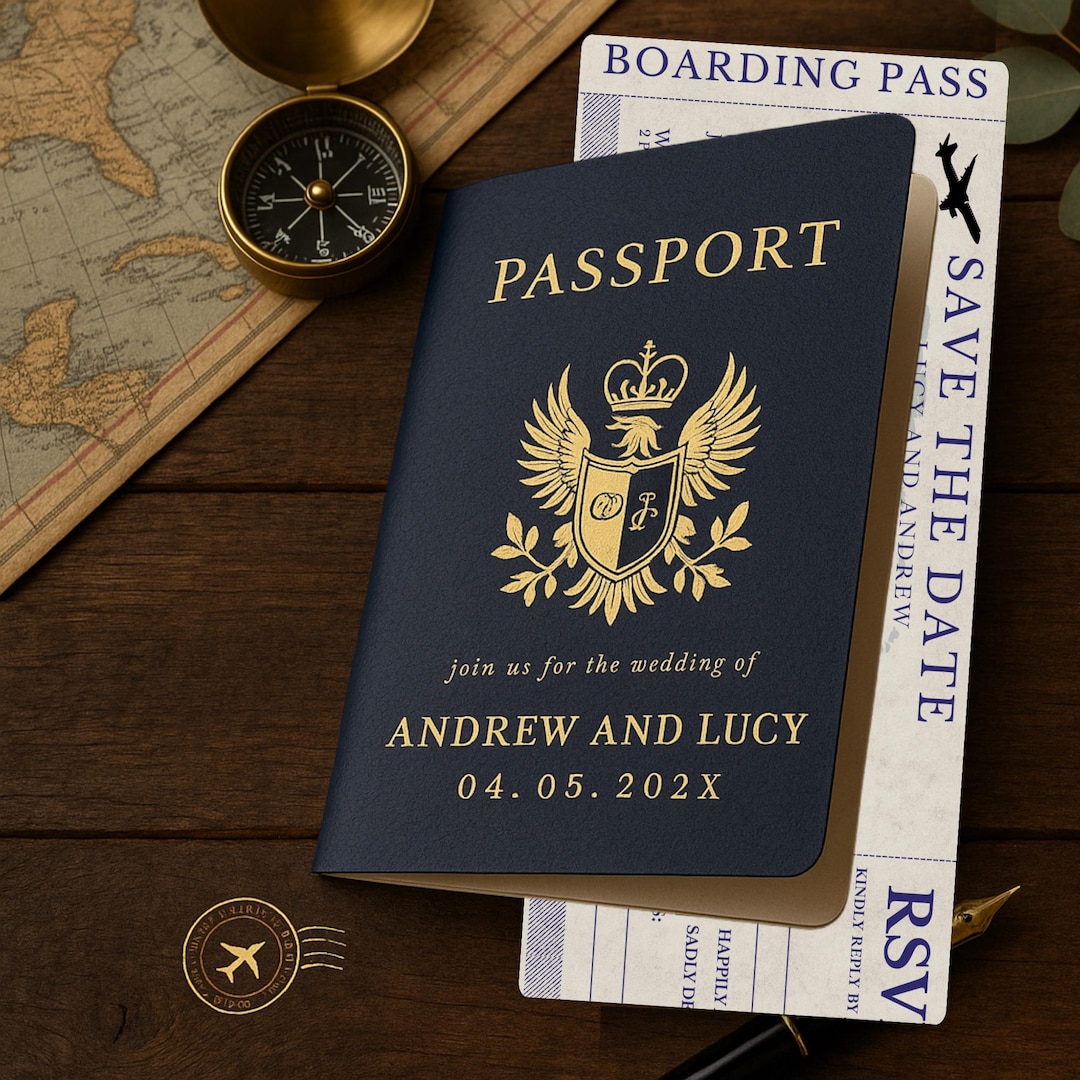 Passport Wedding Invitation Template | Editable Canva Boarding Pass ...