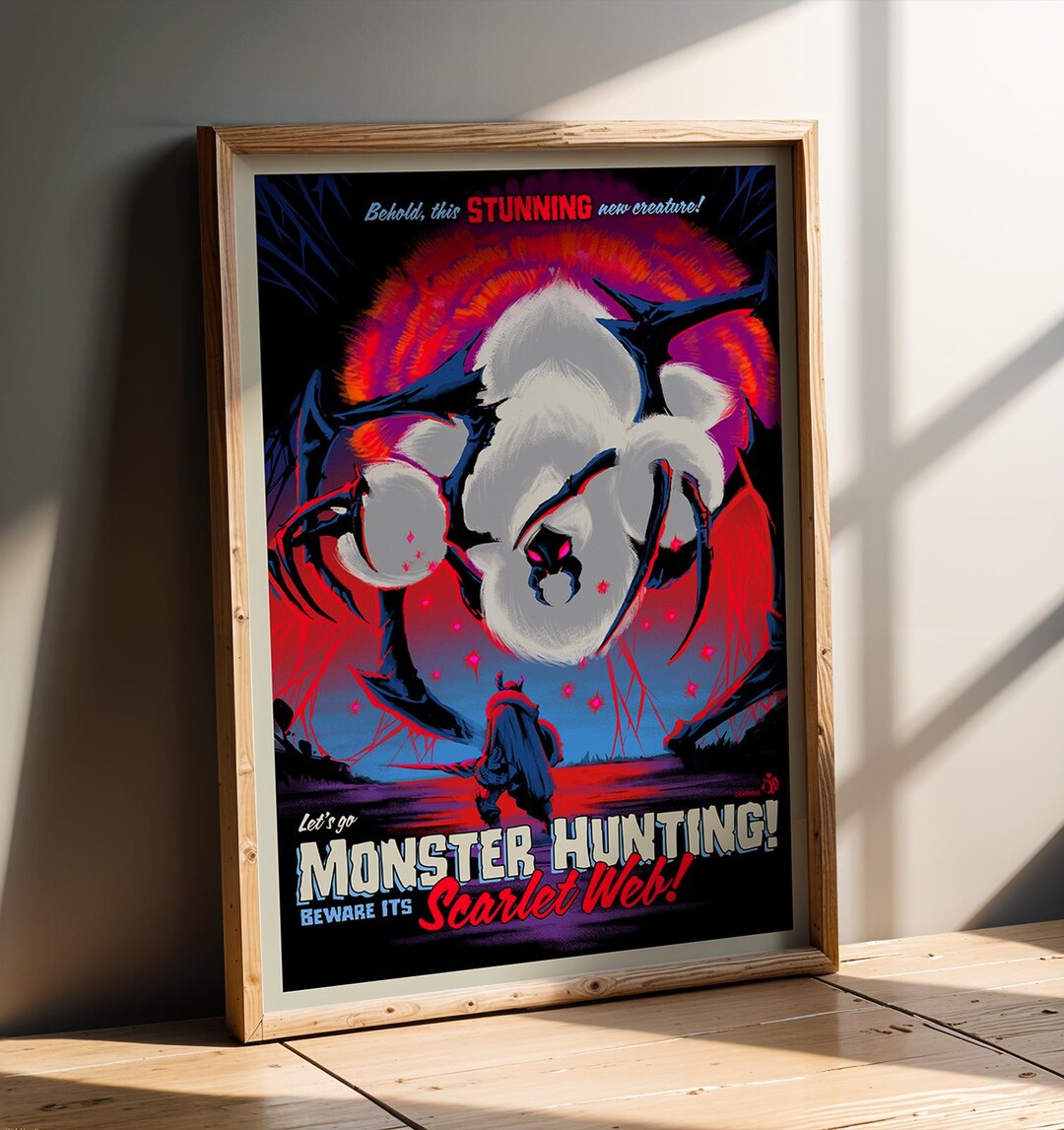 Monster Hunting Poster, Scarlet Web Gaming Art, Video Game Print, Dorm ...