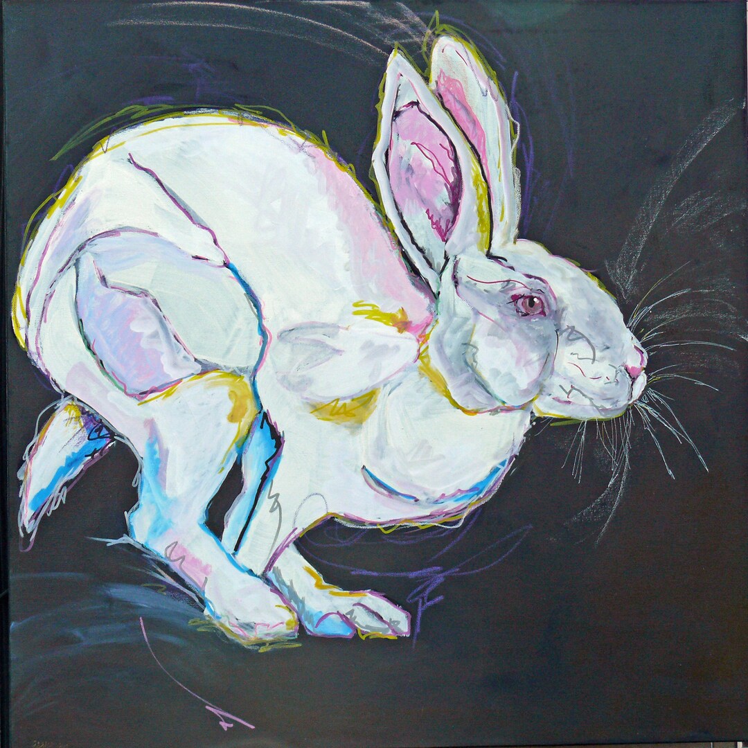 I'm Late White Rabbit Oil Painting - Etsy