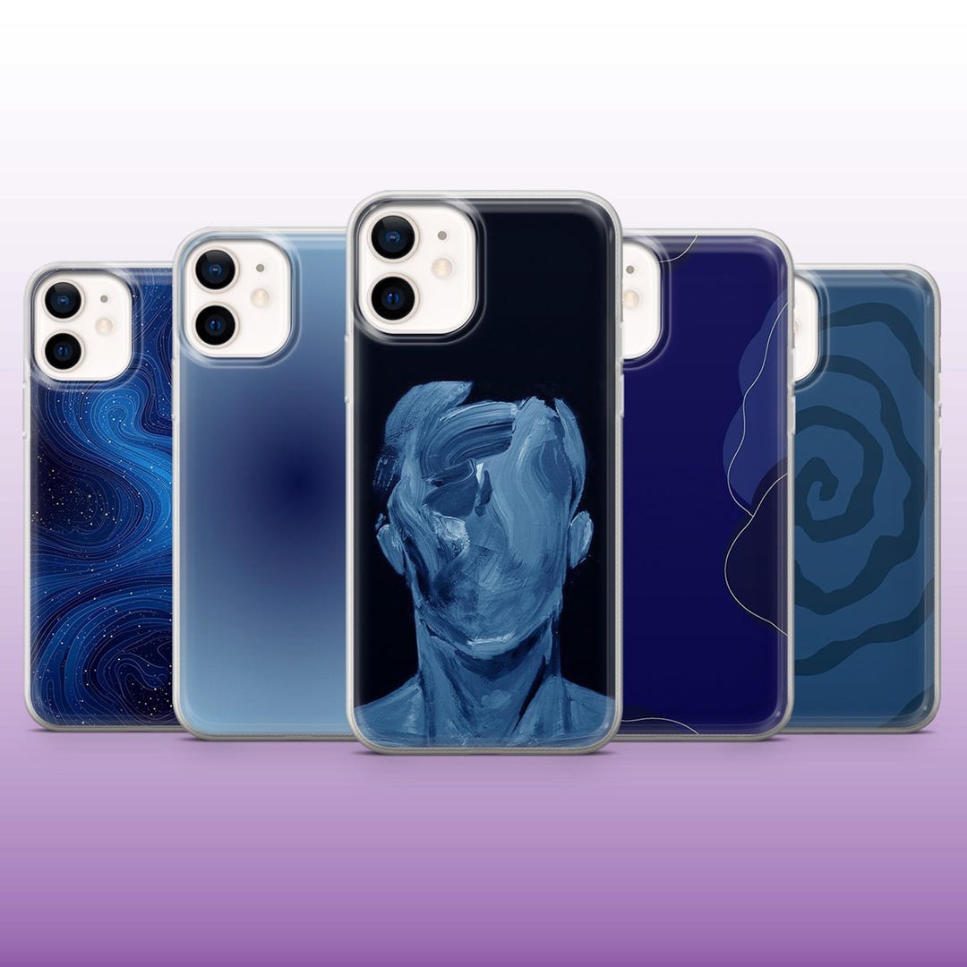 Navy Blue Phone Case Dark Blue Modern Art Cover for iPhone 16, 15, 14 ...