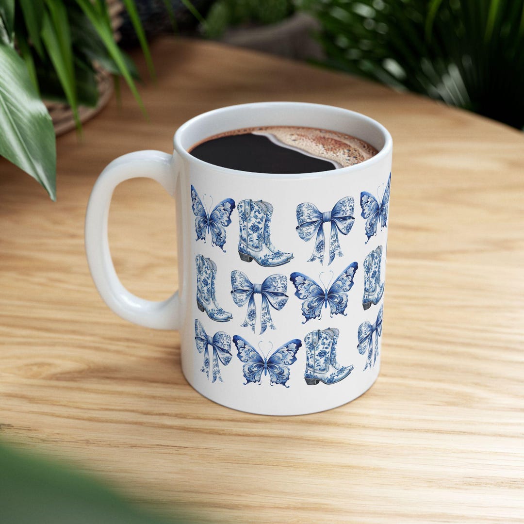 Chinoiserie Pattern Mug, Blue and White Coffee Mug, Mothers Day Gift ...