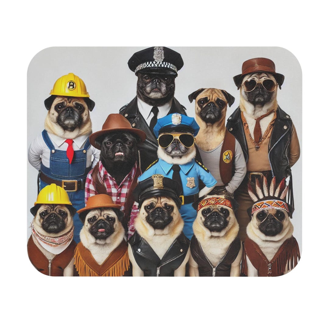 The Village Pugs - a Fun Pug-themed Mouse Pad, Unique Desk Accessory ...
