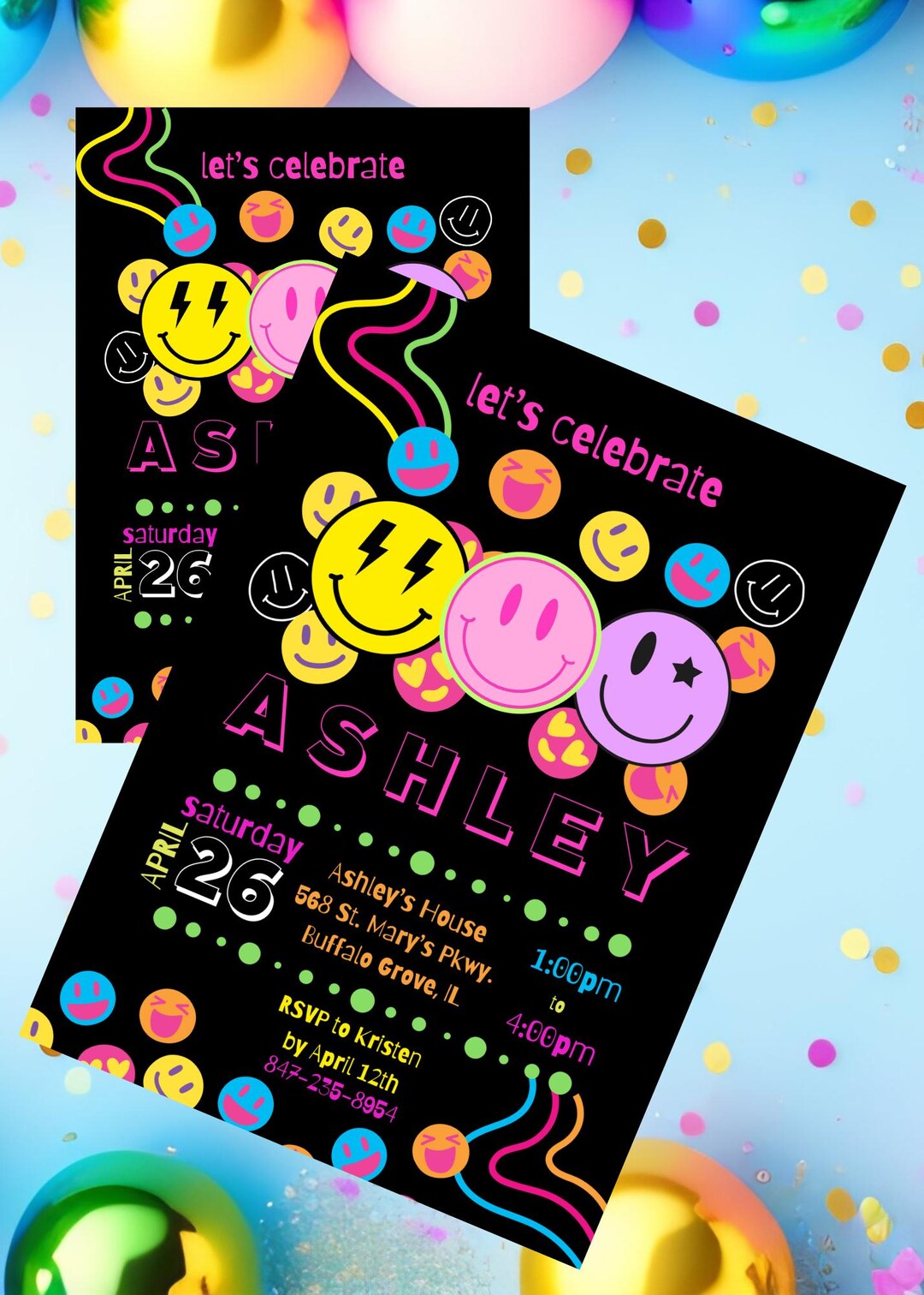 Smiley Birthday Invitation - Etsy