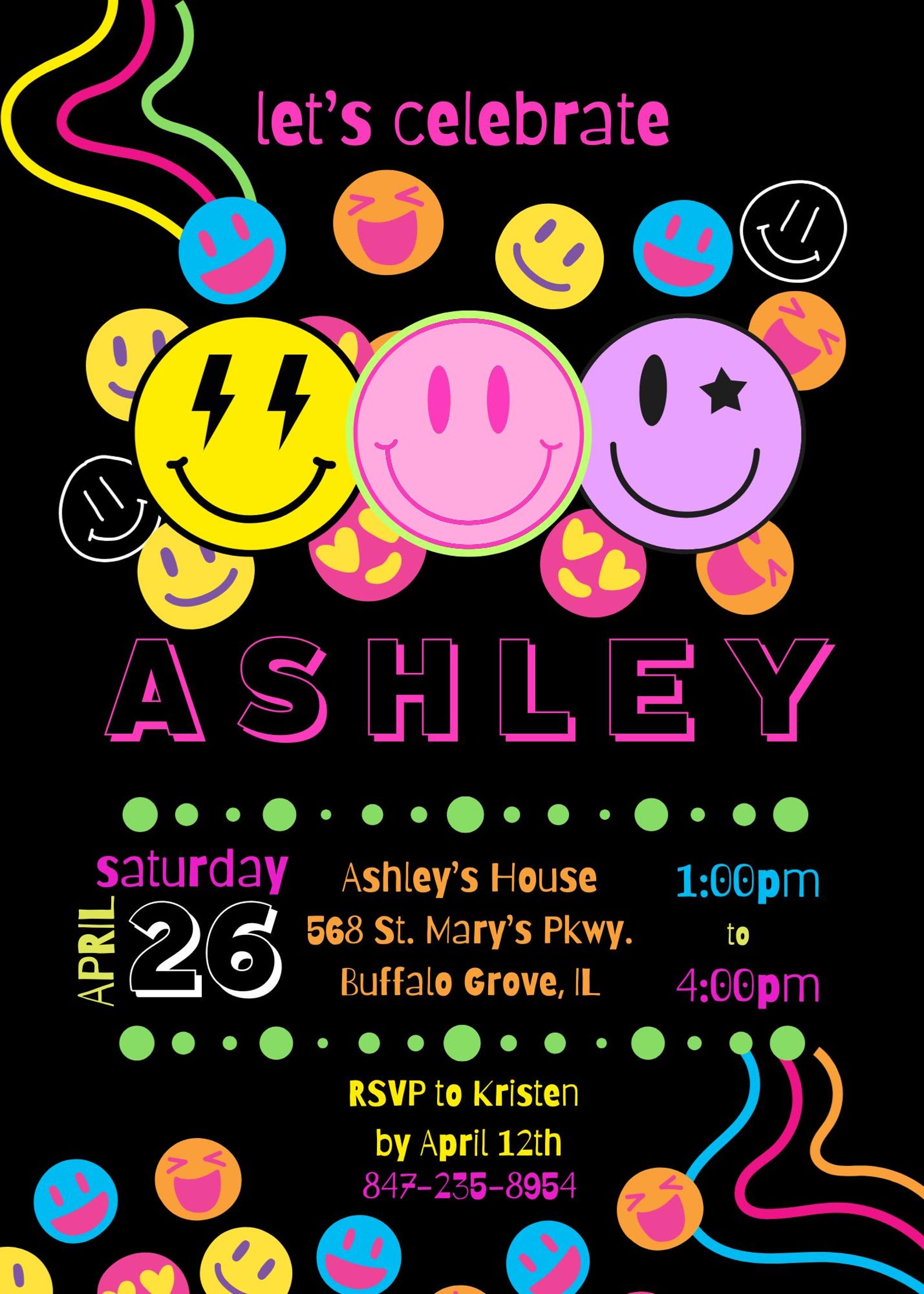 Smiley Birthday Invitation - Etsy