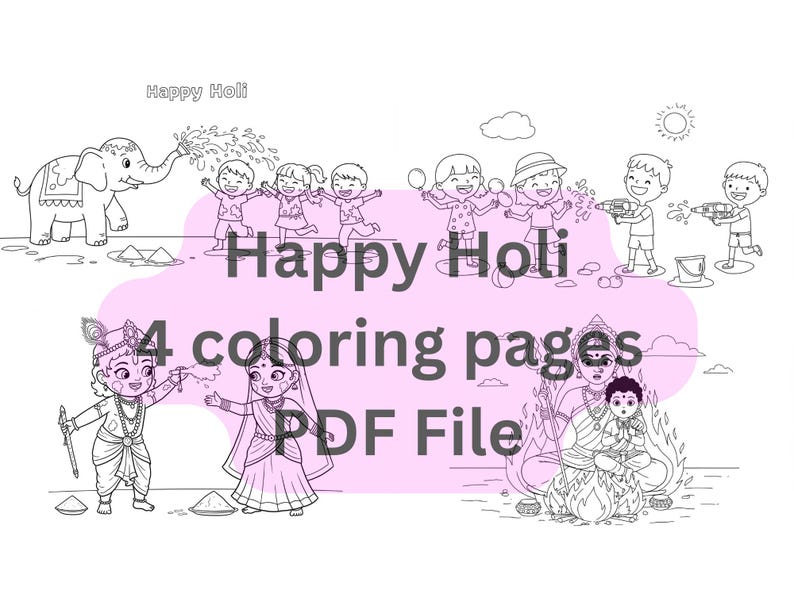 Holi Coloring Pages for Kids – Printable Festival of Colors Activity ...