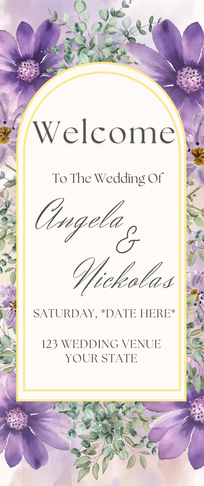 Elegant Purple Floral Wedding Program Template | 4x9.5" Canva Editable ...