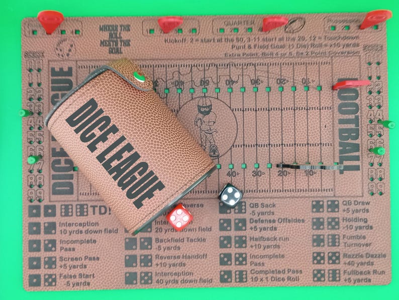 Wooden Dice Football Game, Laser Engraved Leatherette Deluxe Board Game ...