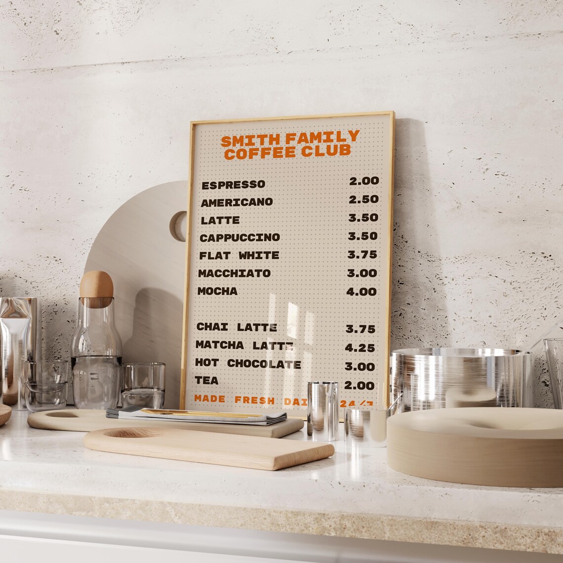 Personalised Coffee Club Menu, Peg Board Style Print Poster - Coffee ...