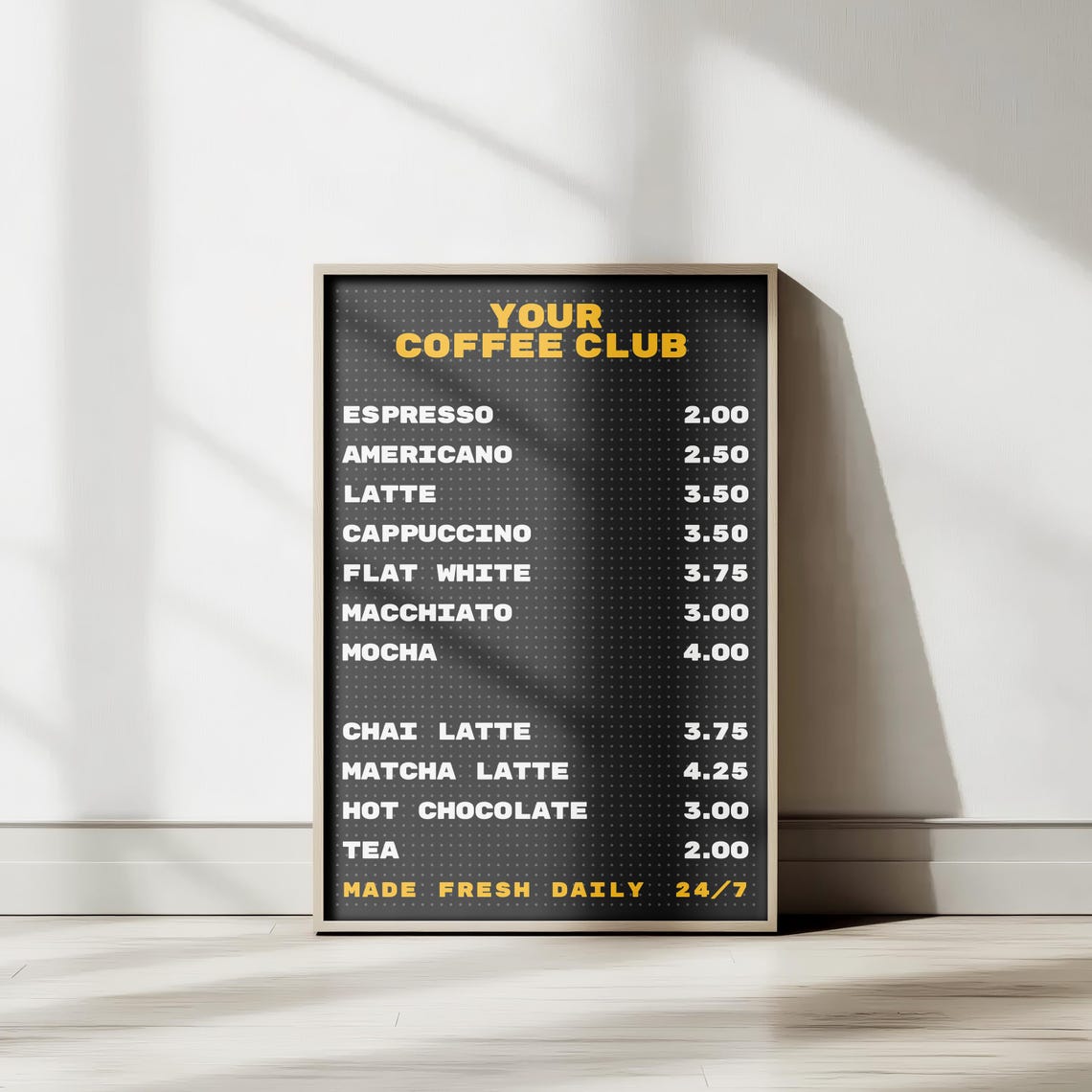 Personalised Coffee Club Menu, Peg Board Style Print Poster - Coffee ...