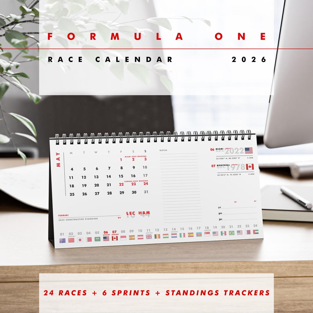 F1 2026 Desk Calendar - Minimalist Formula One Grand Prix Calendar, F1 ...