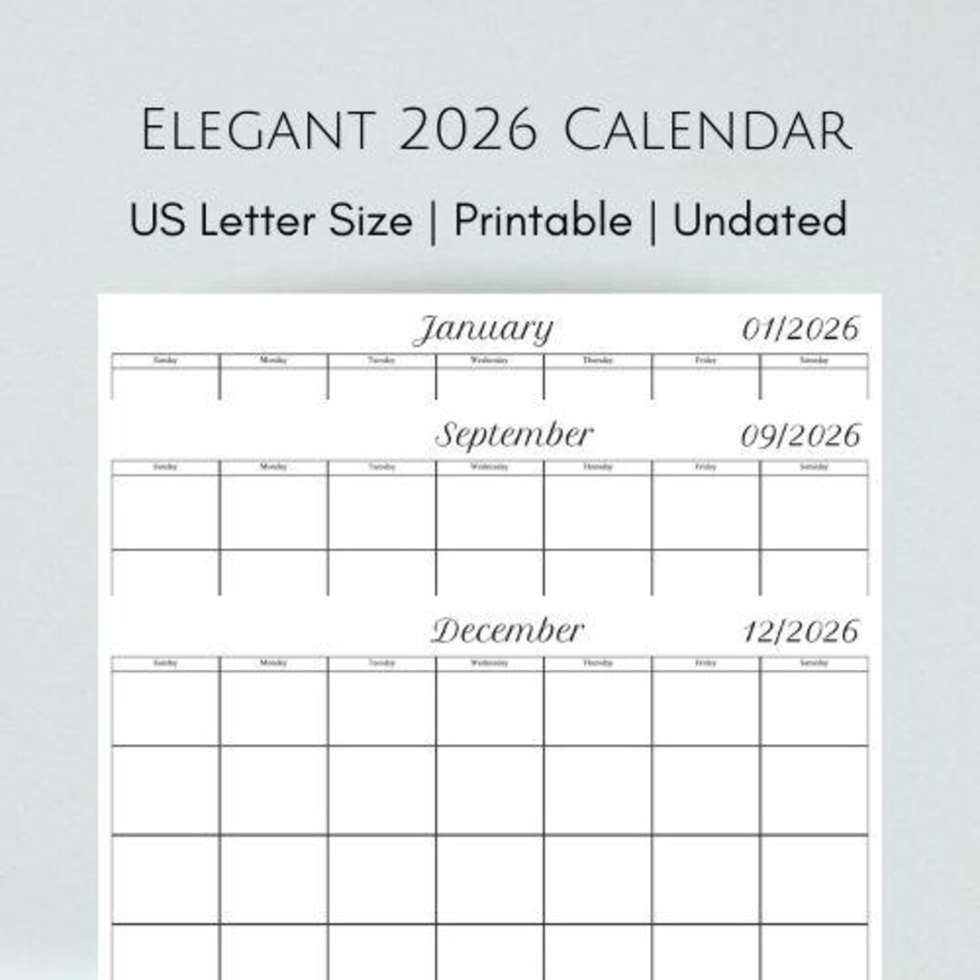 Calendrier imprimable vierge 2026, modèle à téléchargement numérique ...
