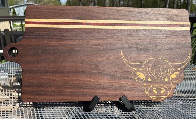 Handmade Walnut Charcuterie Board With Highland Cow | Reversible ...