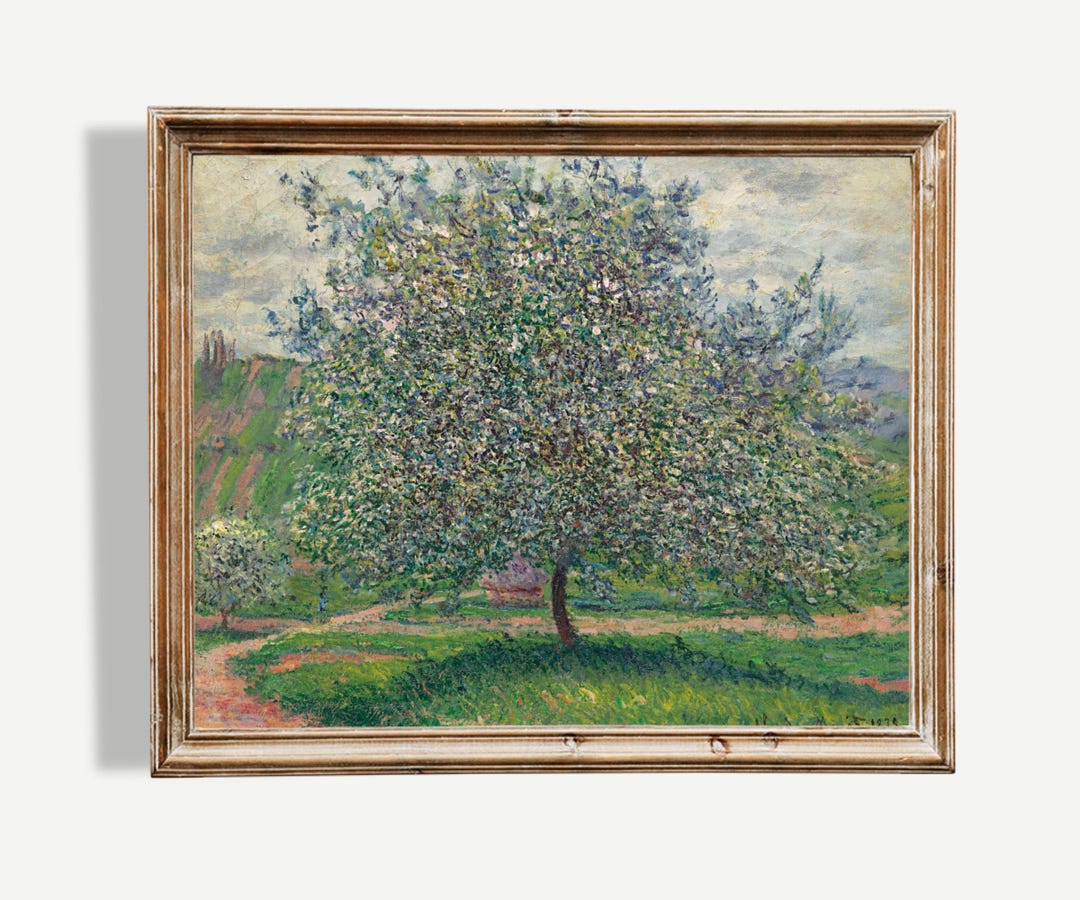 Claude Monet Apple Tree Painting, Impressionist Landscape Art, Original ...