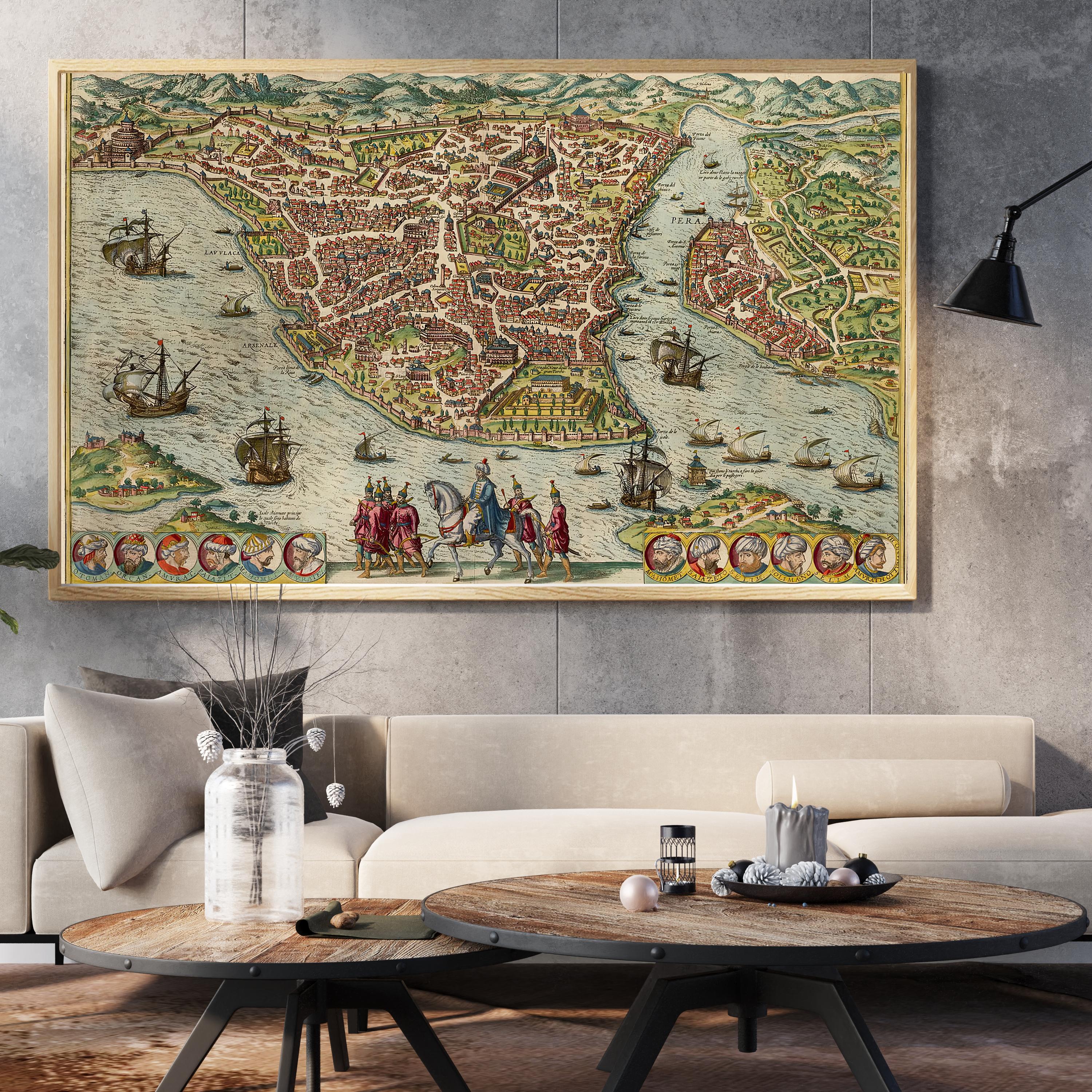 Istanbul Vintage Map Wall Chart | Ottoman Empire Decor | Historical ...