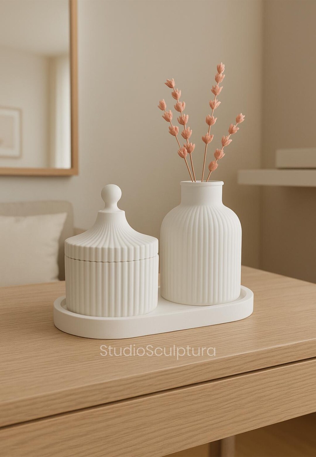 Elegant Vase, Lidded Jar & Tray Set | Minimal Home Decoration | Cozy ...