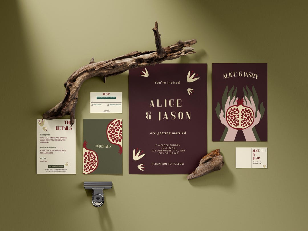 Persephone Wedding Invitation Suite | Moody Pomegranate Wedding Invite ...