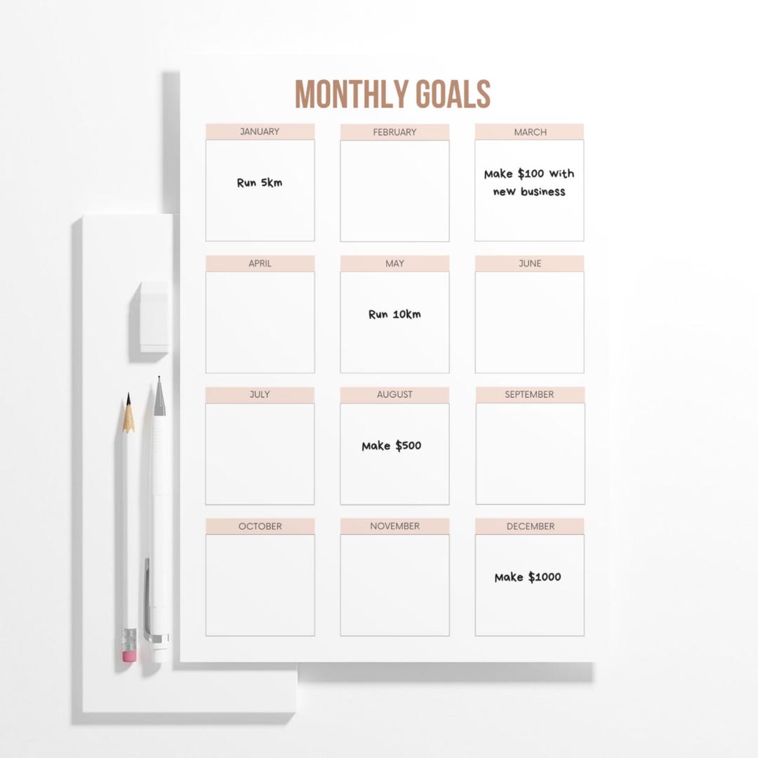 Monthly Goals Tracker - PRINTABLE Planner | 12-month Goal Setting ...