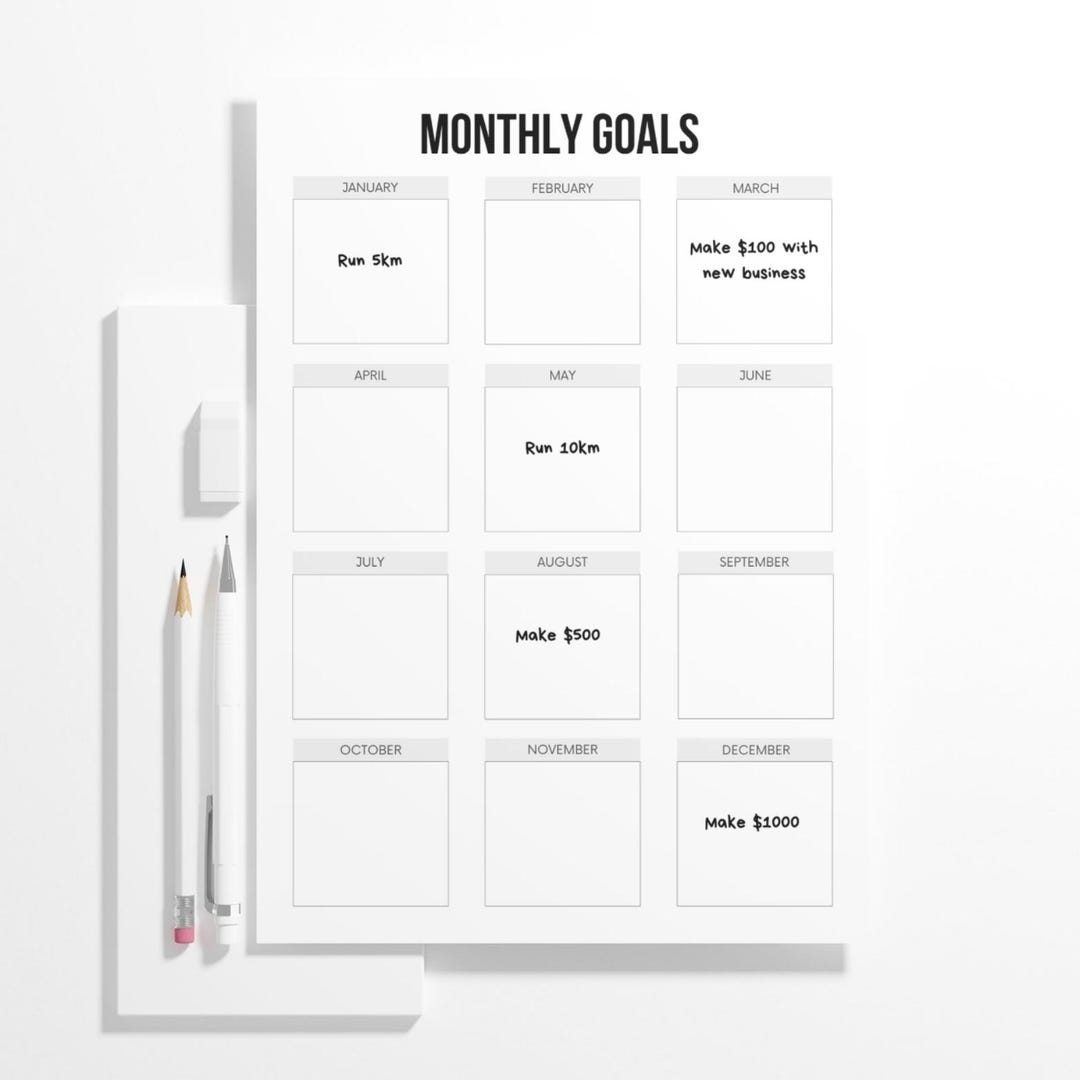 Monthly Goals Tracker - PRINTABLE Planner | 12-month Goal Setting ...