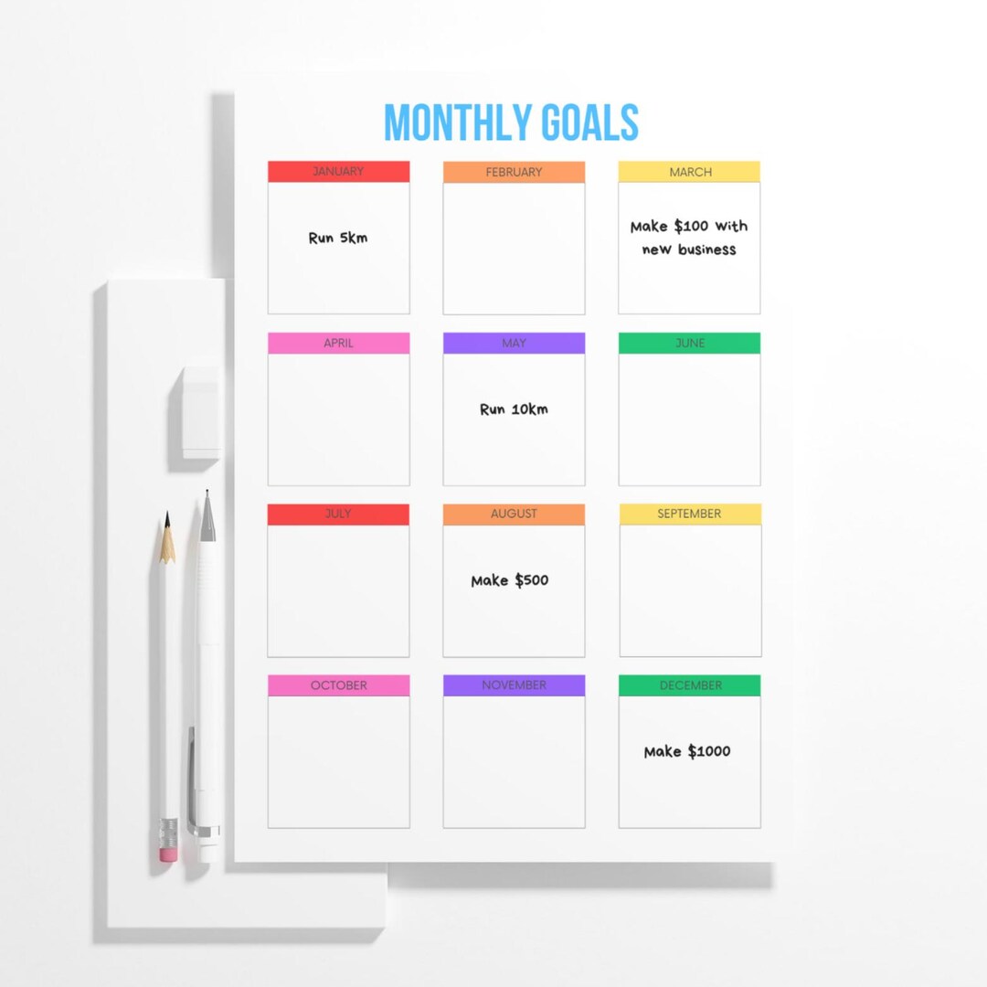 Monthly Goals Tracker - PRINTABLE Planner | 12-month Goal Setting ...