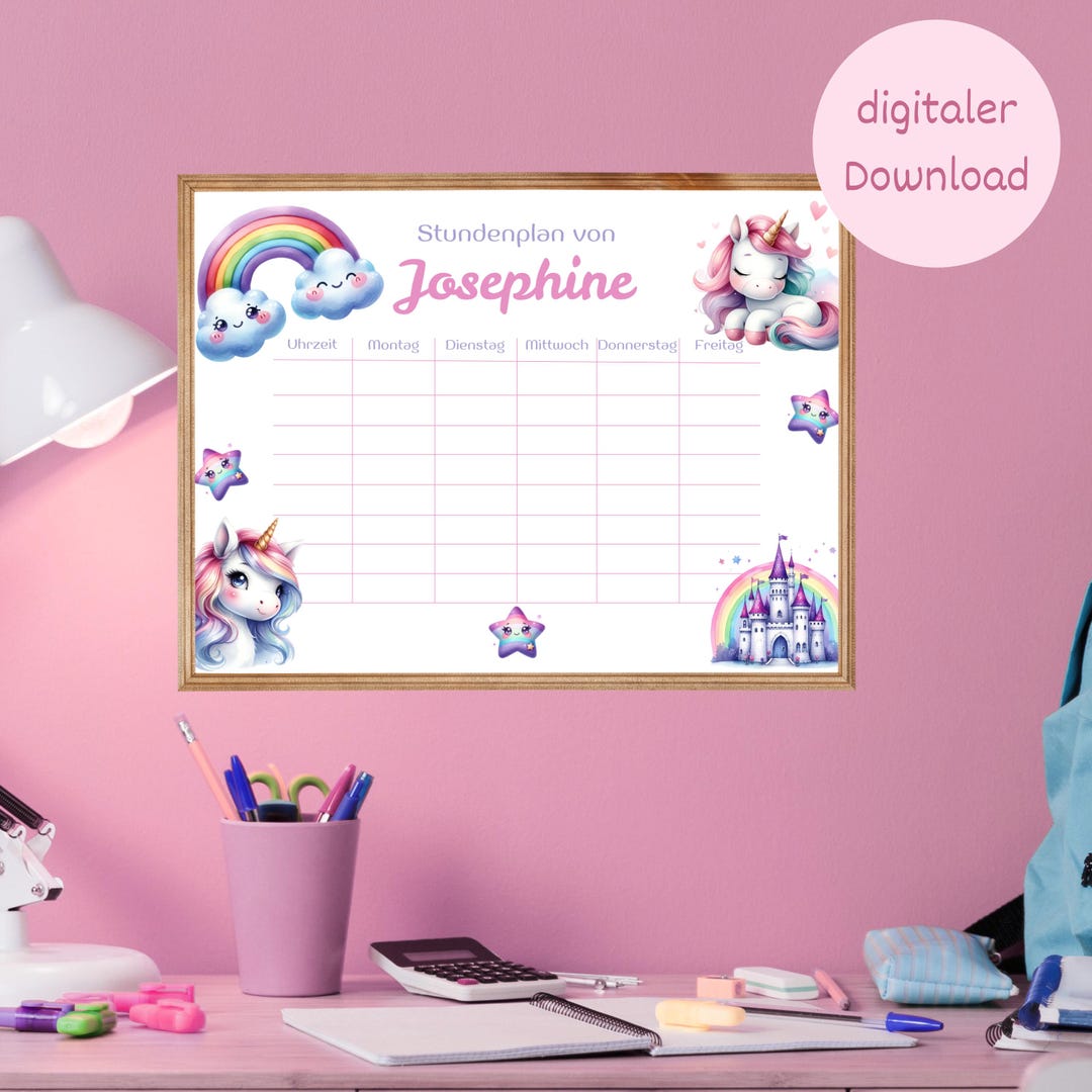 PDF to Print | Personalized Timetable Unicorn Girl | First Grade ...