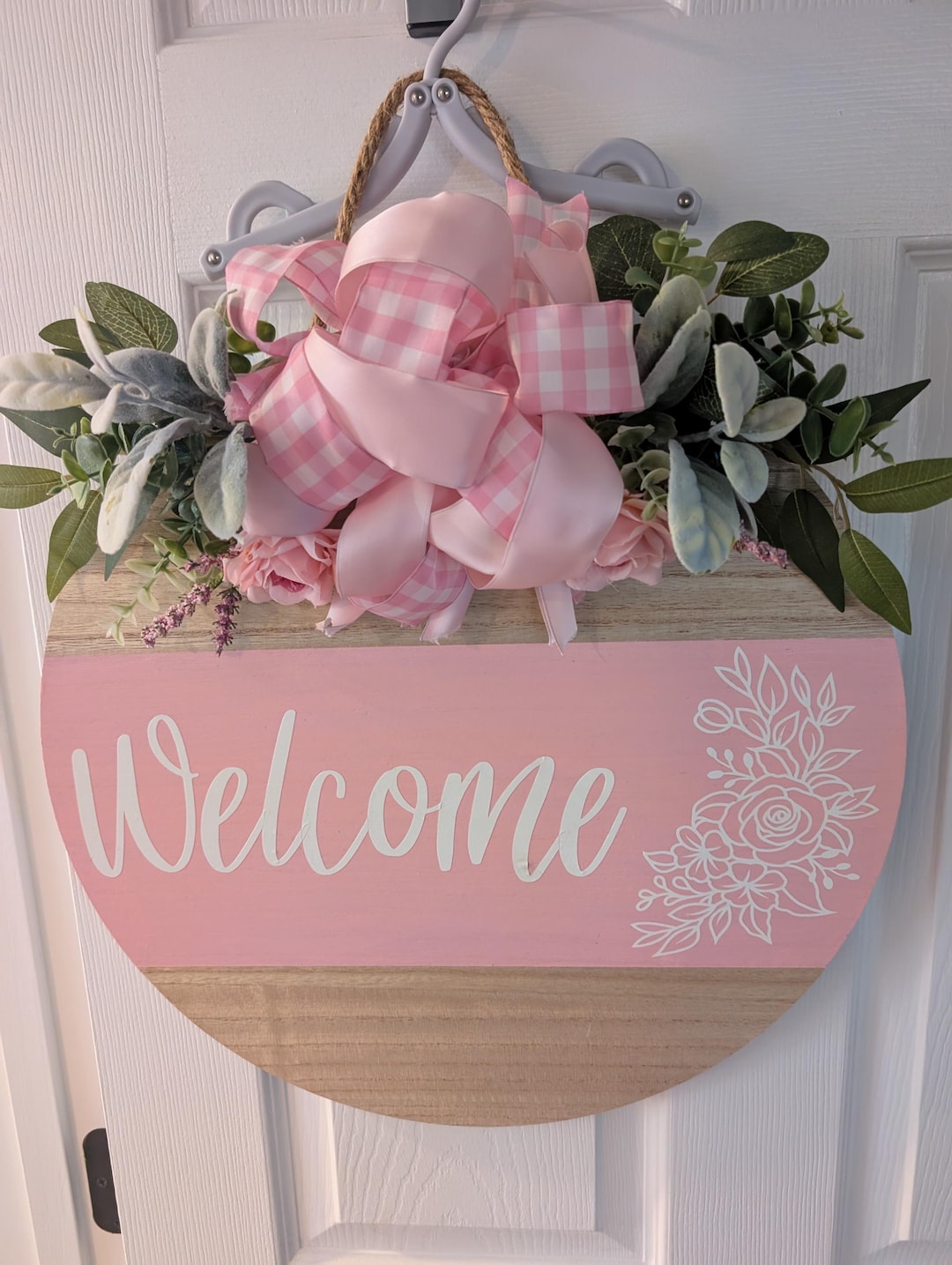 Stained Wood and Pink Welcome Sign - Large - Etsy