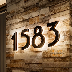 Solar Light-up House Number, Custom Address Sign, Weatherproof Metal ...