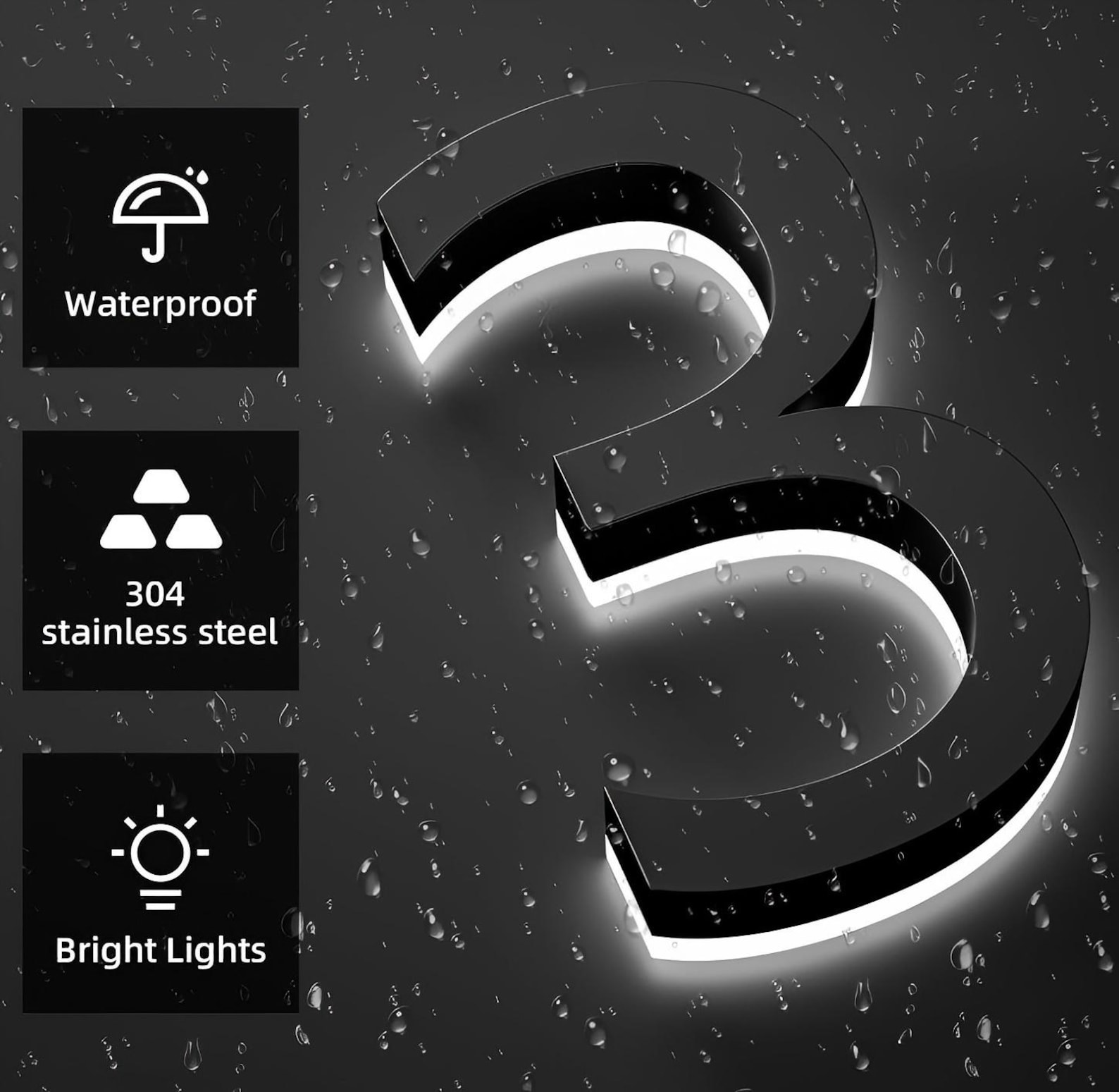 Modern Backlit LED House Numbers - Solar Powered Glowing Address Sign ...