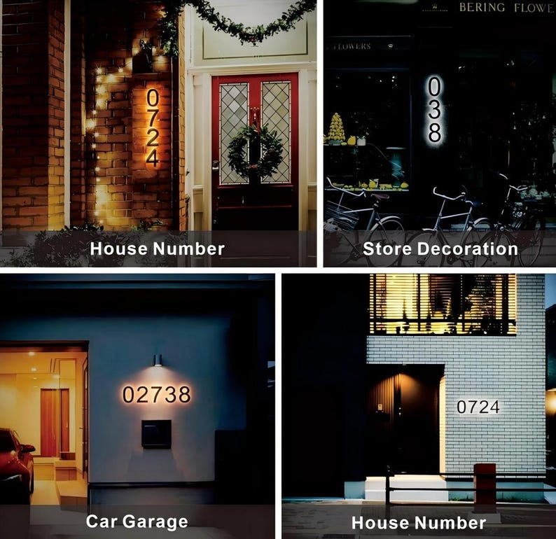 Solar Light-up House Number, Custom Address Sign, Weatherproof Metal ...