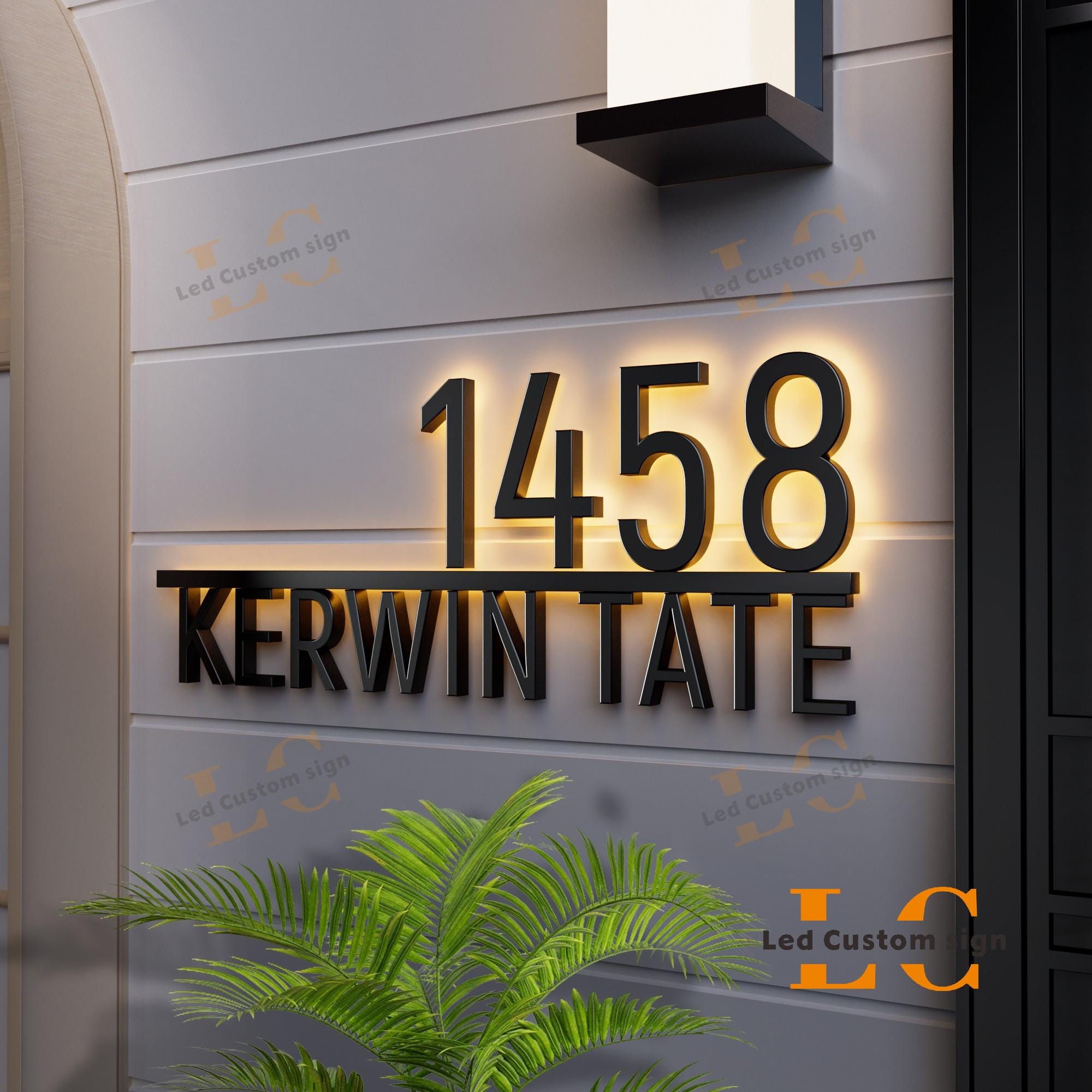 Modern Backlit LED House Numbers - Solar Powered Glowing Address Sign ...