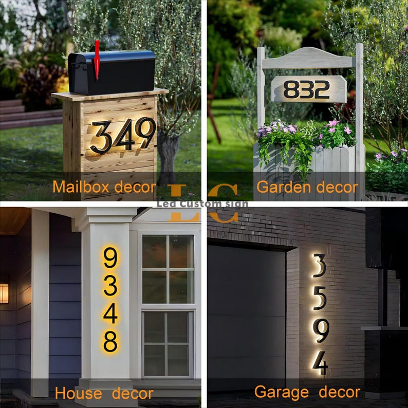 Solar Light-up House Number, Custom Address Sign, Weatherproof Metal ...