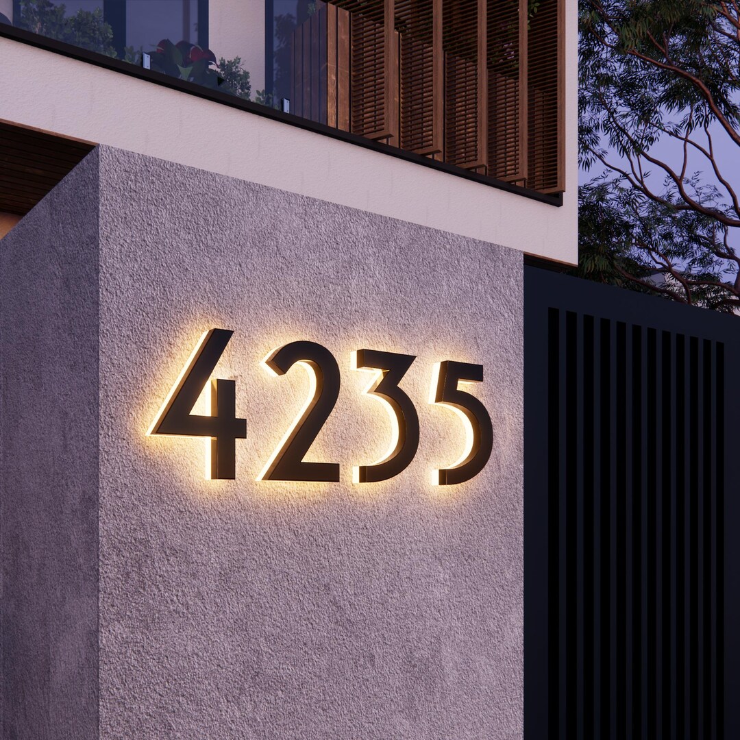 Solar Light-up House Number, Custom Address Sign, Weatherproof Metal ...