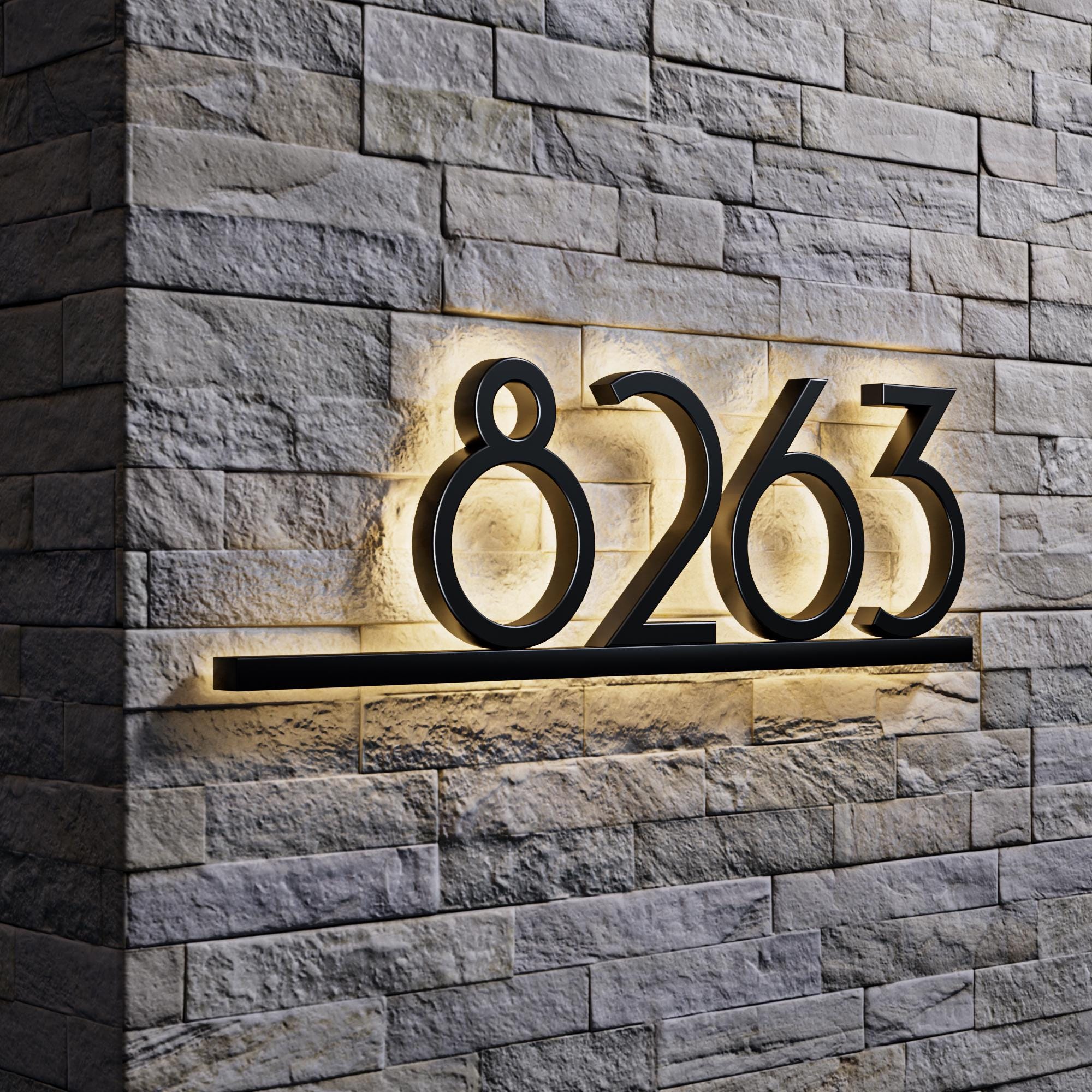 Modern Backlit LED House Numbers - Solar Powered Glowing Address Sign ...