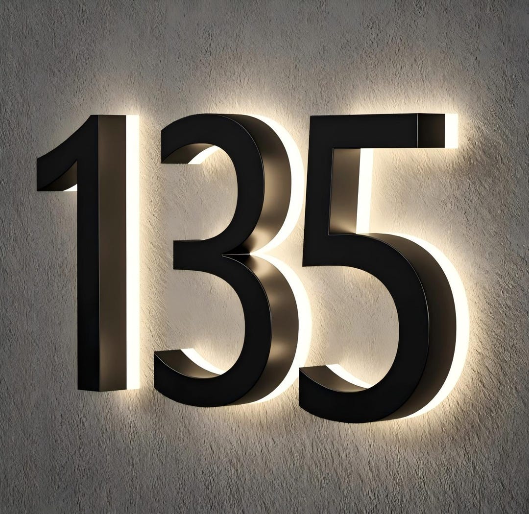Backlit LED House Numbers for Outside, Stainless Steel Floating Home ...
