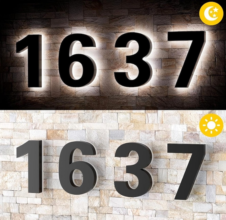 Backlit LED House Numbers, Personalized Solar Illuminated Address ...