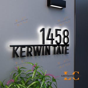 Modern Backlit LED House Numbers - Solar Powered Glowing Address Sign ...