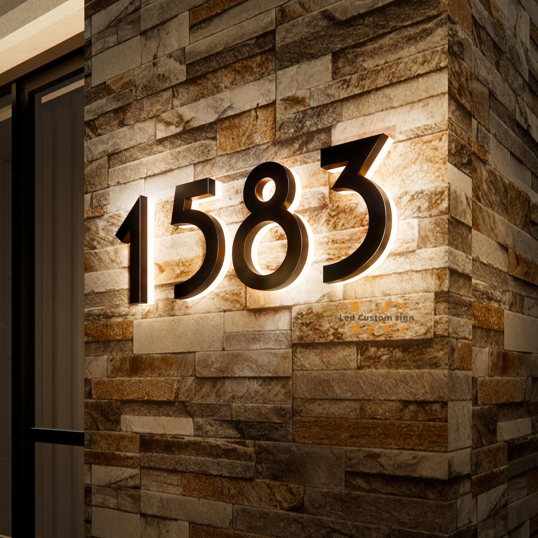 Solar Light-up House Number, Custom Address Sign, Weatherproof Metal ...